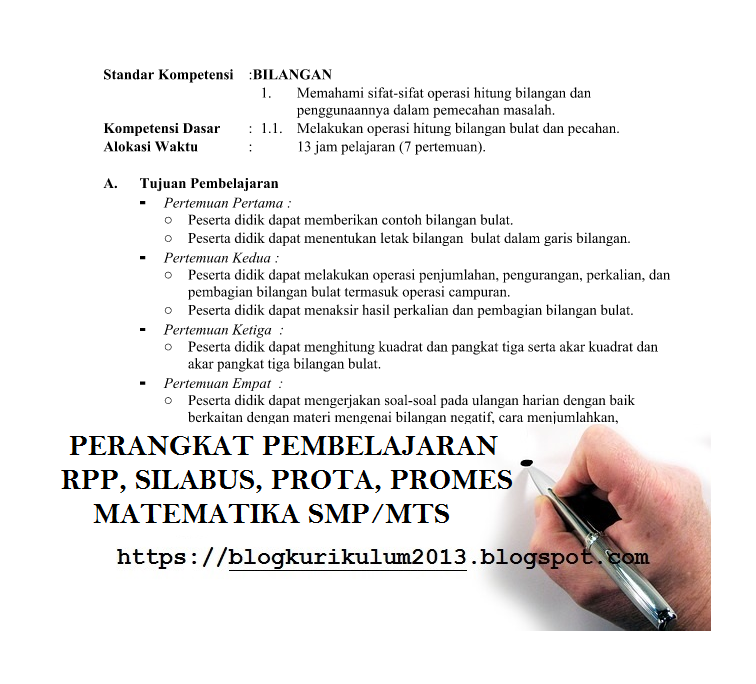 RPP SILABUS PROTA PROMES Matematika Kelas 7, 8, 9 Kurikulum 2013 Revisi ...