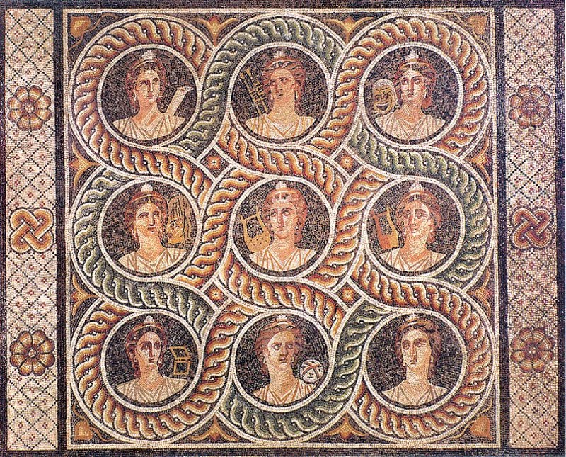 THe nine muses mosaic from the Palace of Kos on the Island of Rhodes.
