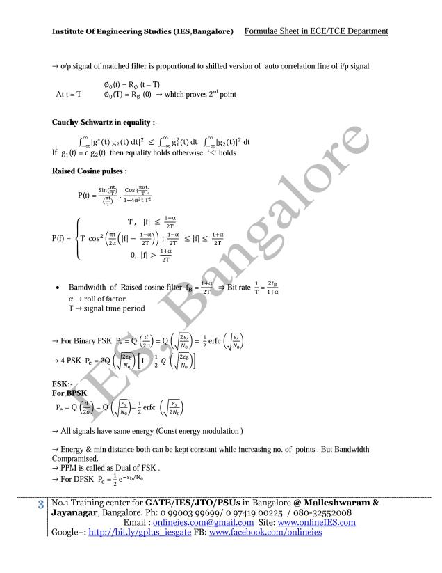 Formula Sheets- Communication Systems - Gateway of Engineering