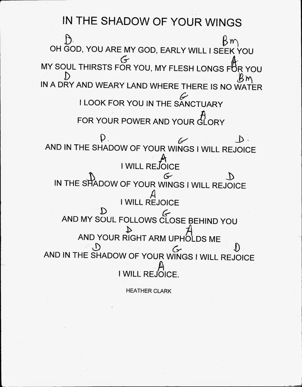 Worship Lead Sheets: In the Shadow of Your Wings - Heather Clark