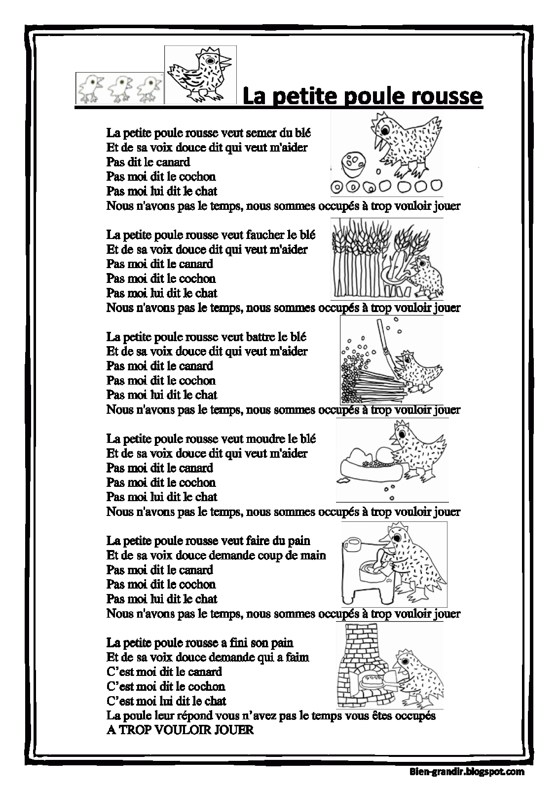 La petite poule rousse | Poule rousse, La petite poule rousse, Comptine ...