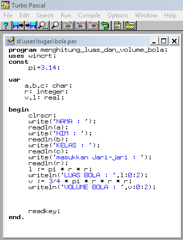 Do Your Best: Contoh program menghitung luas dan volume bola dengan ...