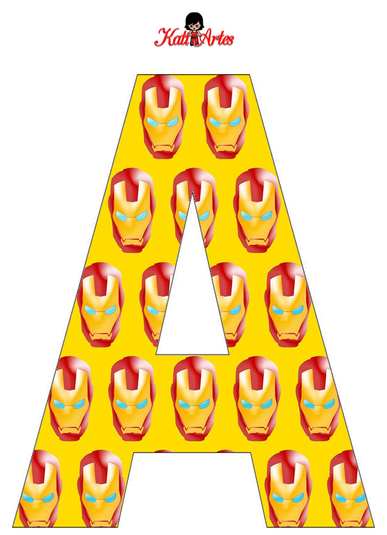 Alfabeto de Iron Man en Fondo Amarillo. - Oh my Alfabetos!