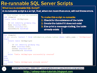 Sql server, .net and c# video tutorial: Part 66 – Writing re-runnable SQL Server scripts