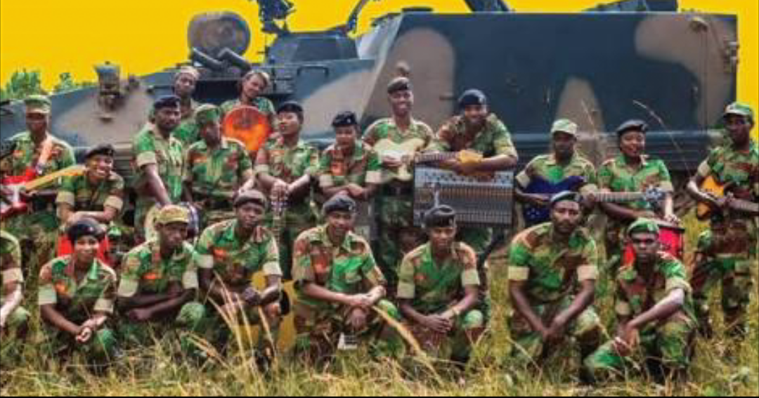 ZIMBABWEAN SOLDIERS TRADE GUNS FOR GUITARS.