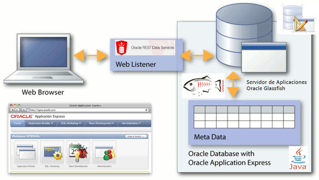 Arquitectura general de una aplicación Oracle Apex / Elementos claves