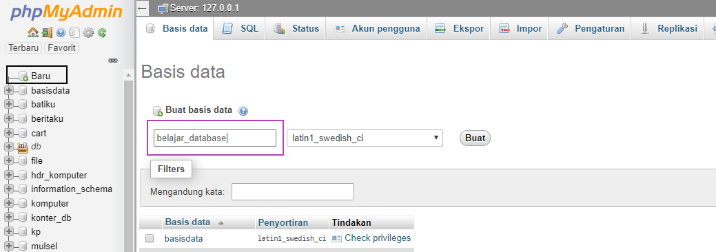 MySQL : Pengolahan Data Dengan PhpMyAdmin - Rull | Learn and Share