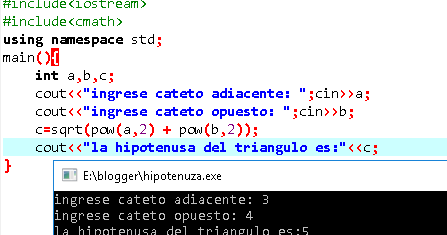 calculo de la hipotenusa en un triangulo rectángulo en c++