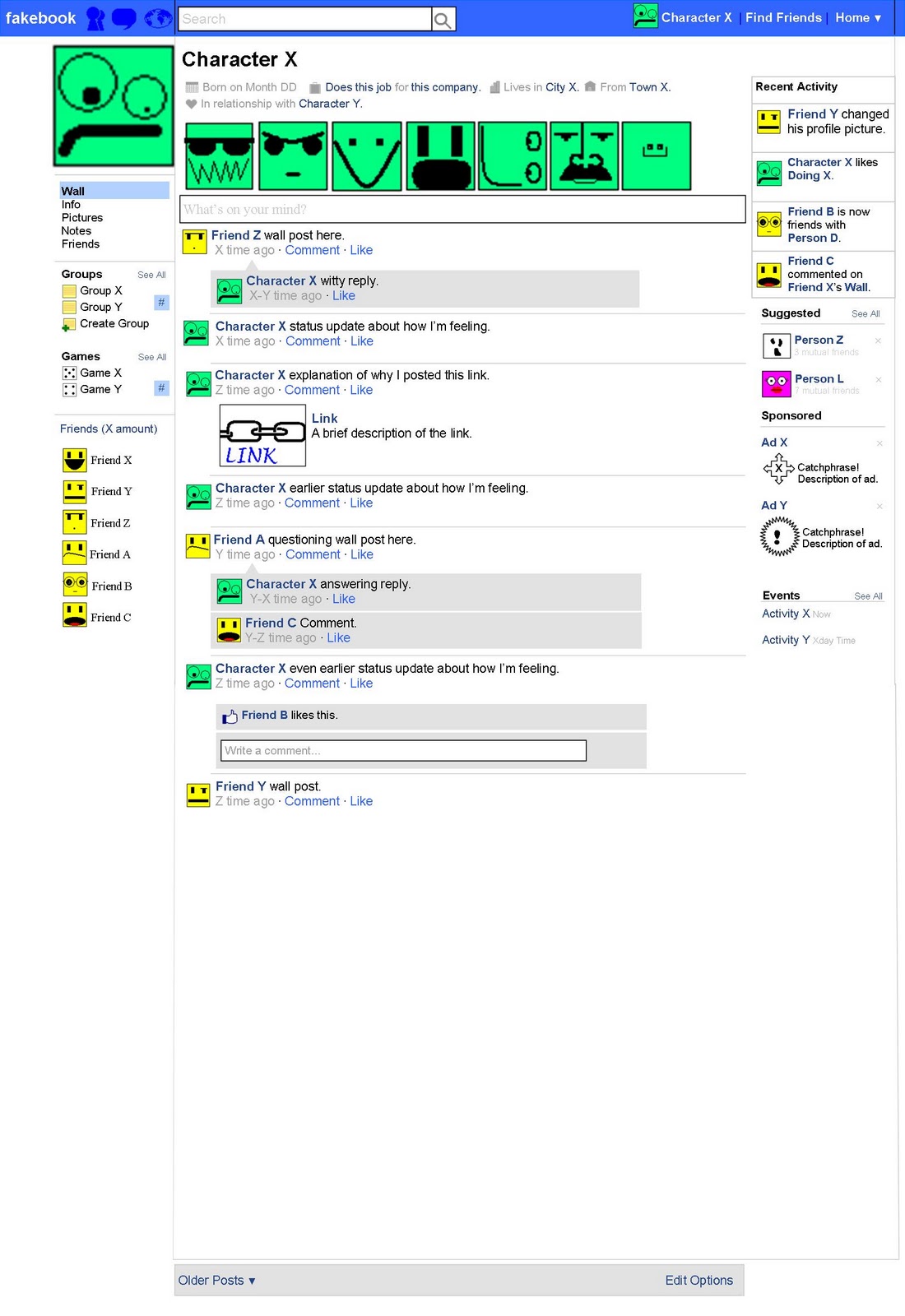 ICTyler: fakebook character study