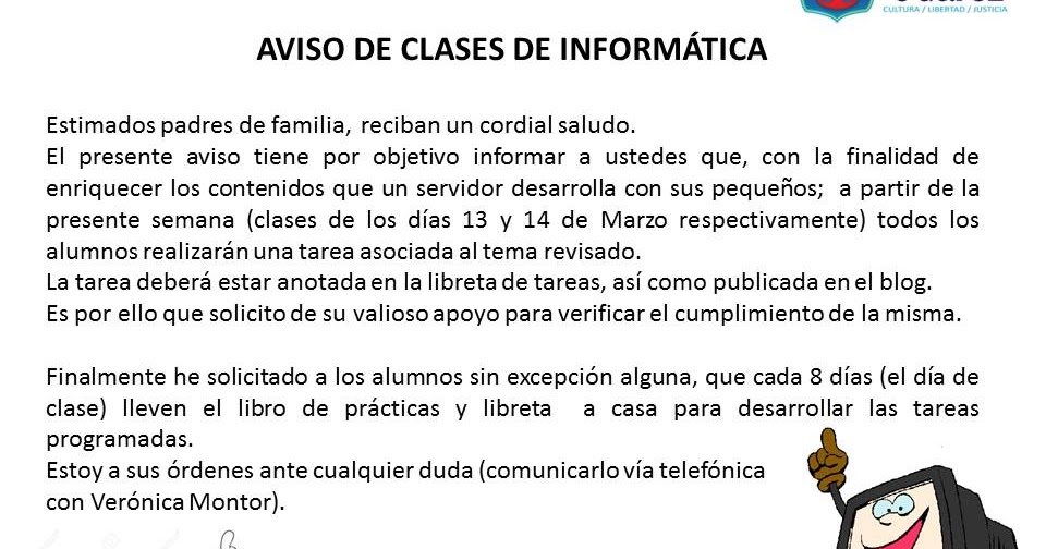 Instituto Juárez 6° Primaria: Aviso de tareas de informática