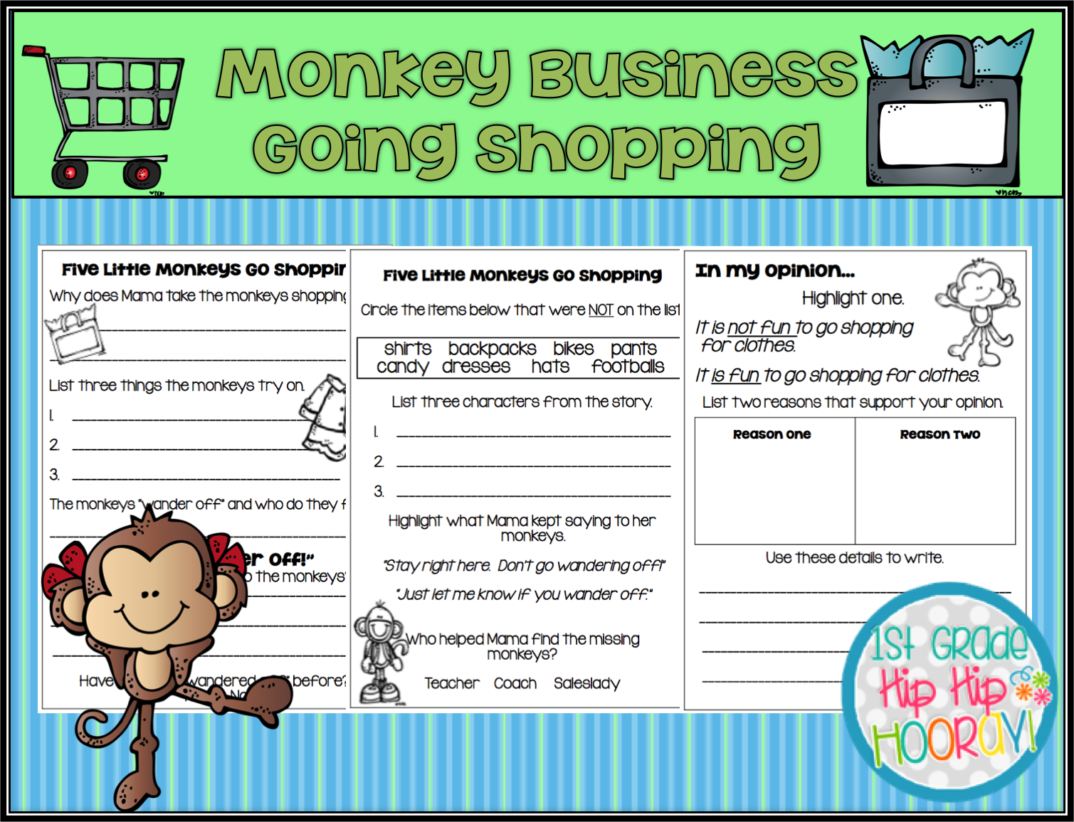 1st Grade Hip Hip Hooray!: Monkey Business with Five Little Monkeys!