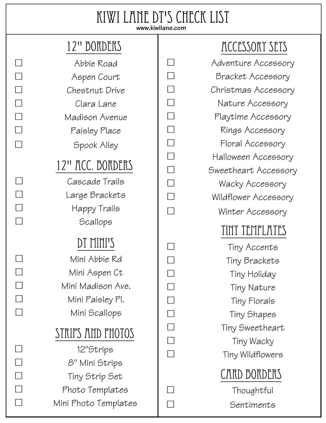 Kiwi Lane: Designer Template Check List