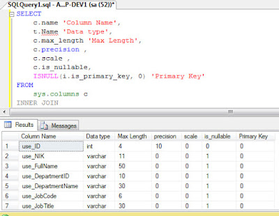 Menampilkan List colum, Tipe data dan Primary Key pada tabel di SQL ...