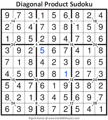 Diagonal Product Sudoku Puzzle (Daily Sudoku League #226)