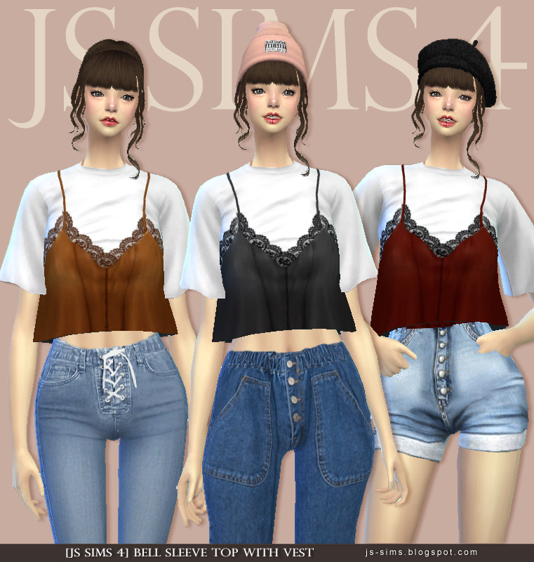 [JS SIMS 4] Bell Sleeve Top With Lace Vest @ JS SIMS :: 痞客邦