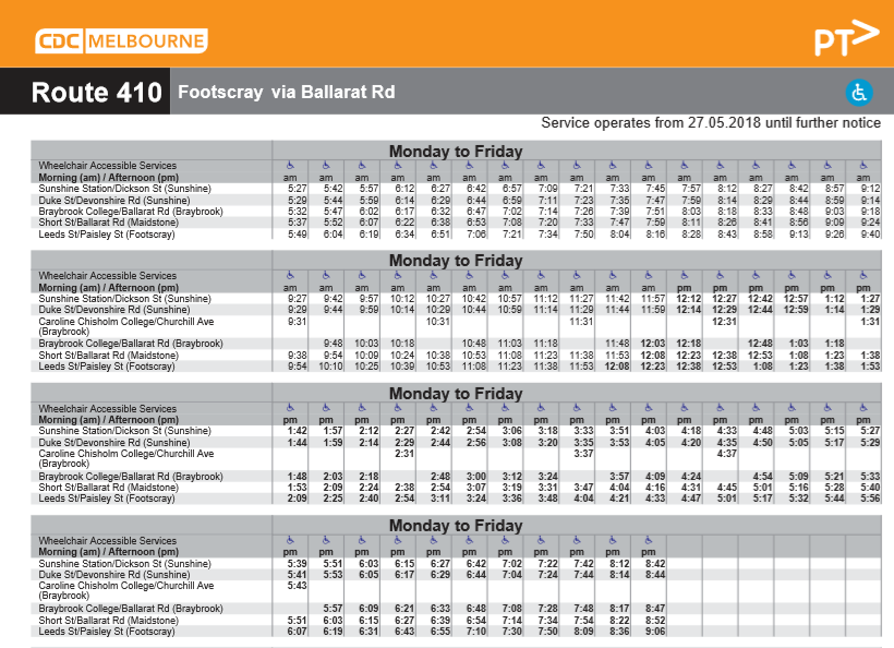 Melbourne on Transit: Timetable Tuesday #16: Route 410 - Hourly via ...