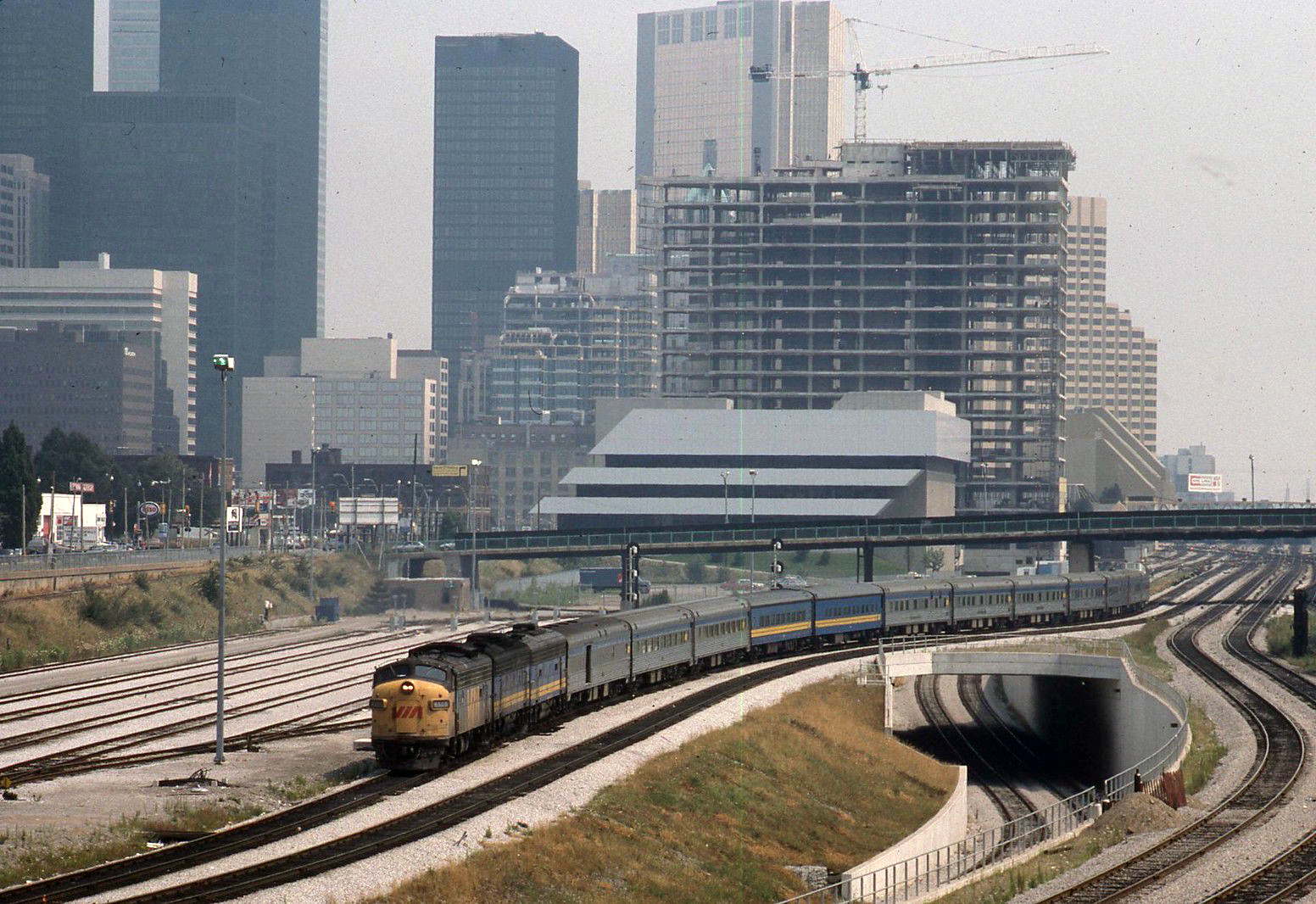 transpress nz: Via Rail's 'The Canadian' rolls out of Toronto, 1985
