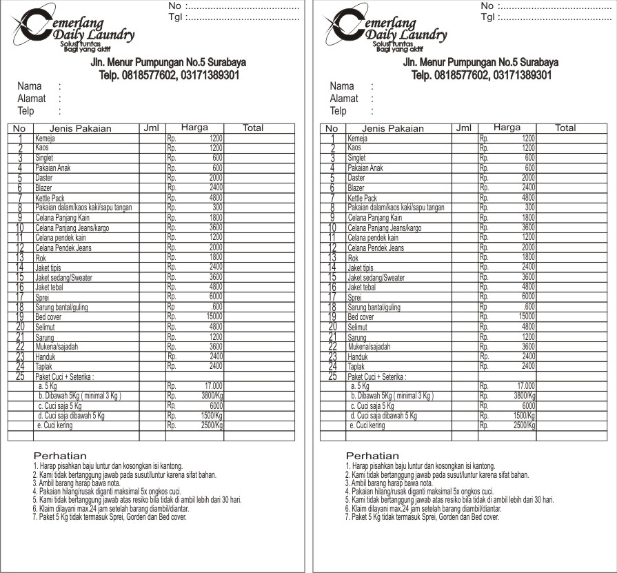 Cetak Nota | Nota Loundry | Cetak UMBUL-UMBUL Surabaya,Spanduk Kain ...