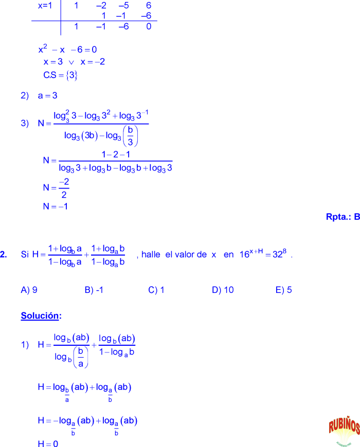 LOGARITMOS EJERCICIOS RESUELTOS DE PRE UNIVERSIDAD