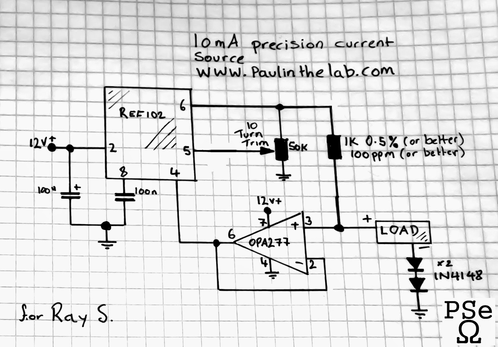 Paul In The Lab: 10mA precision current source Stripboard Layout