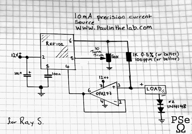 Paul In The Lab: 10mA precision current source Stripboard Layout