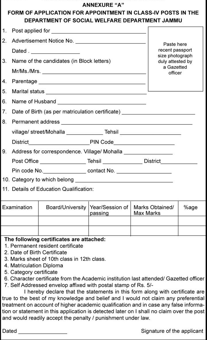 Recruitment of DIVISIONAL LEVEL CLASS-IV POSTS IN DIRECTORATE OF SOCIAL ...