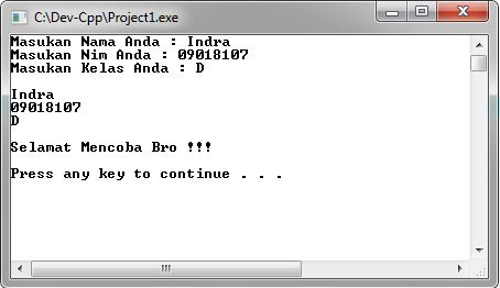 INDRA SEVENFOLD: Menampilkan Nama dengan Bahasa C++