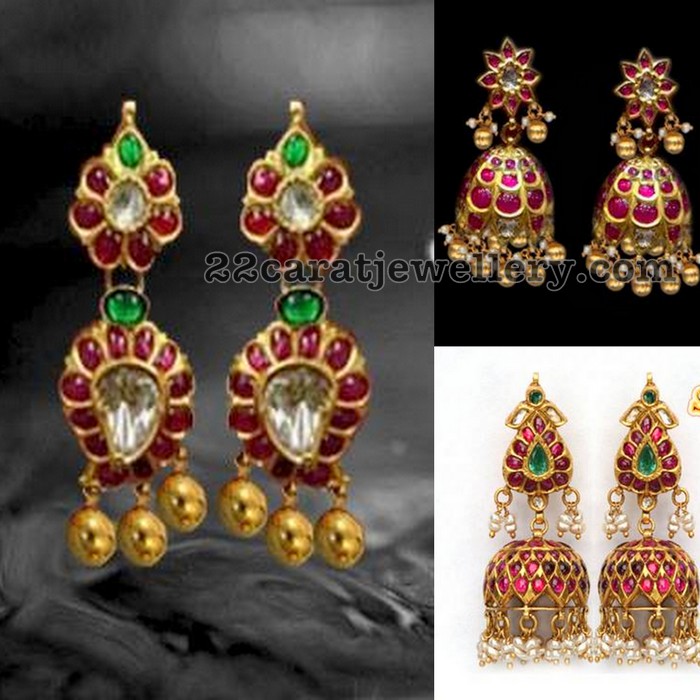 Simple Ruby Jhumkas With Gold Balls - Jewellery Designs