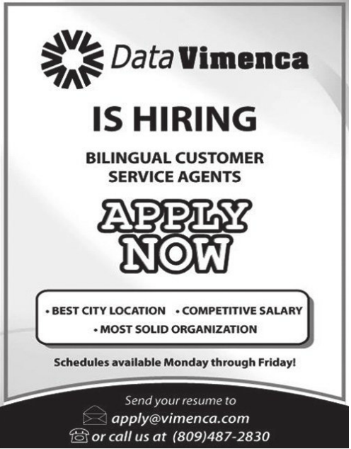 Empleo Vimenca busca Agentes para Servicio al Cliente Bilingue. Envía ...