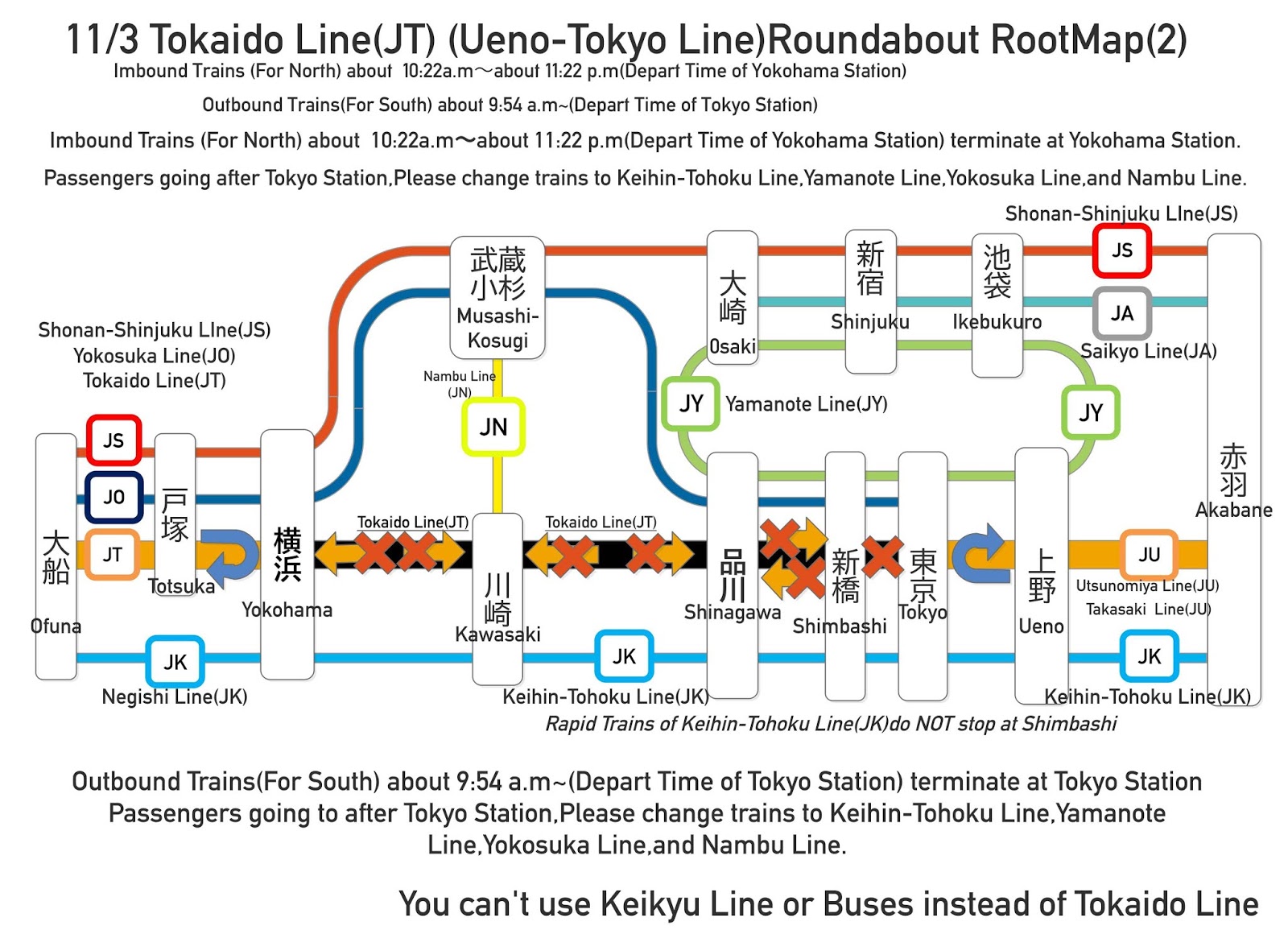 Tokaido Line Roundabout Rootmap (Because of the construction of ...