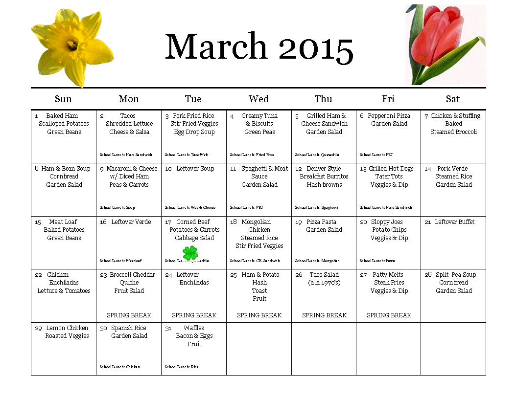 Thrifty Mom In Boise: Monthly Menu Planner - March