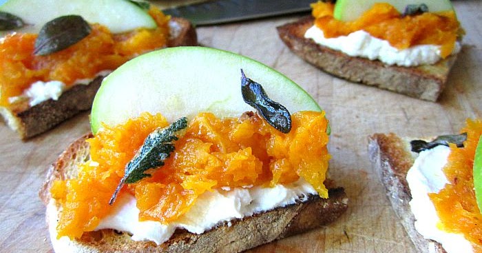 Roasted Butternush Squash Toasts w/ Ricotta & Apples