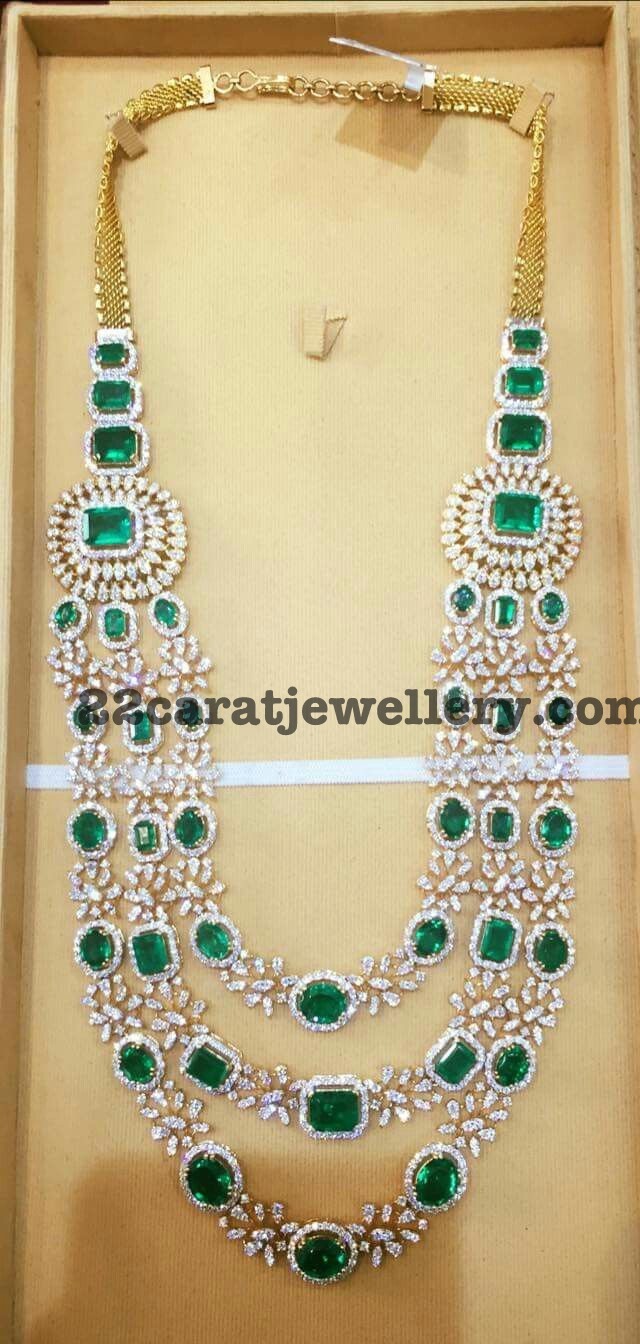 Diamond Emerald Three Layer Necklace - Jewellery Designs
