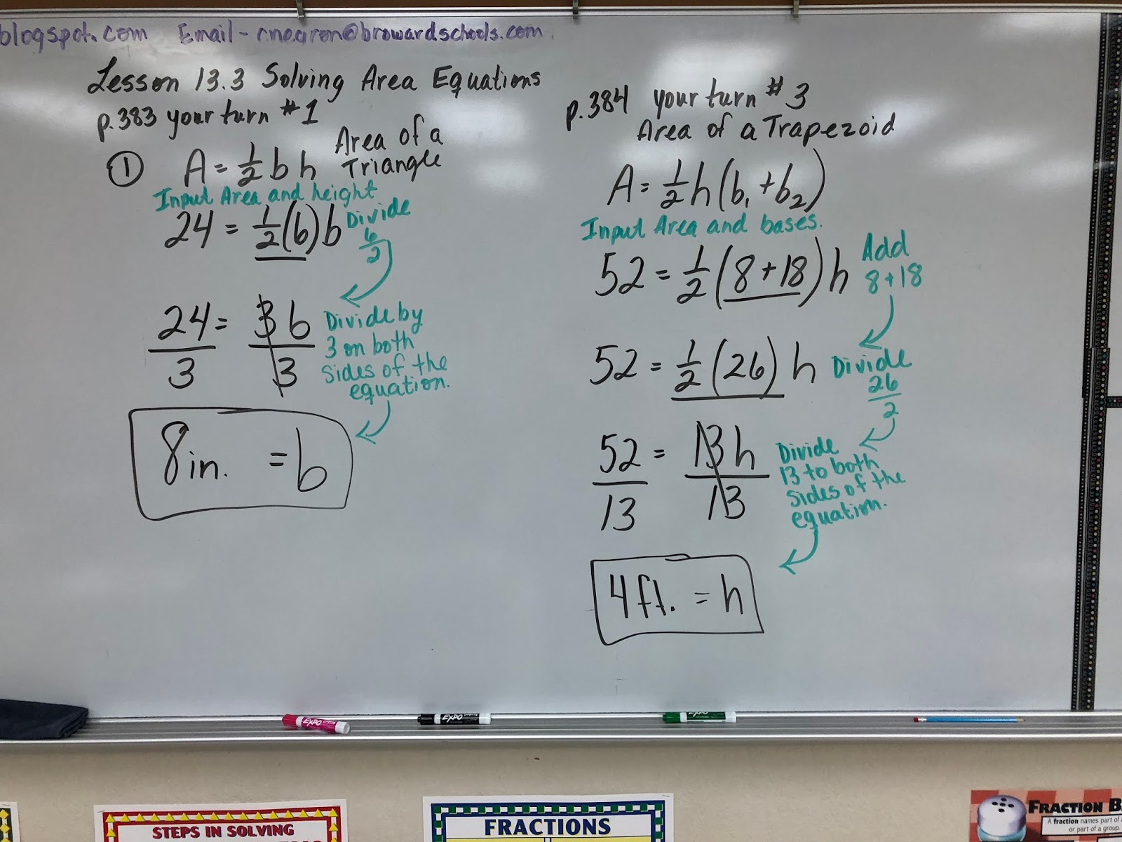 Mrs. Negron 6th Grade Math Class: Lesson 13.3 Solving Area Equations