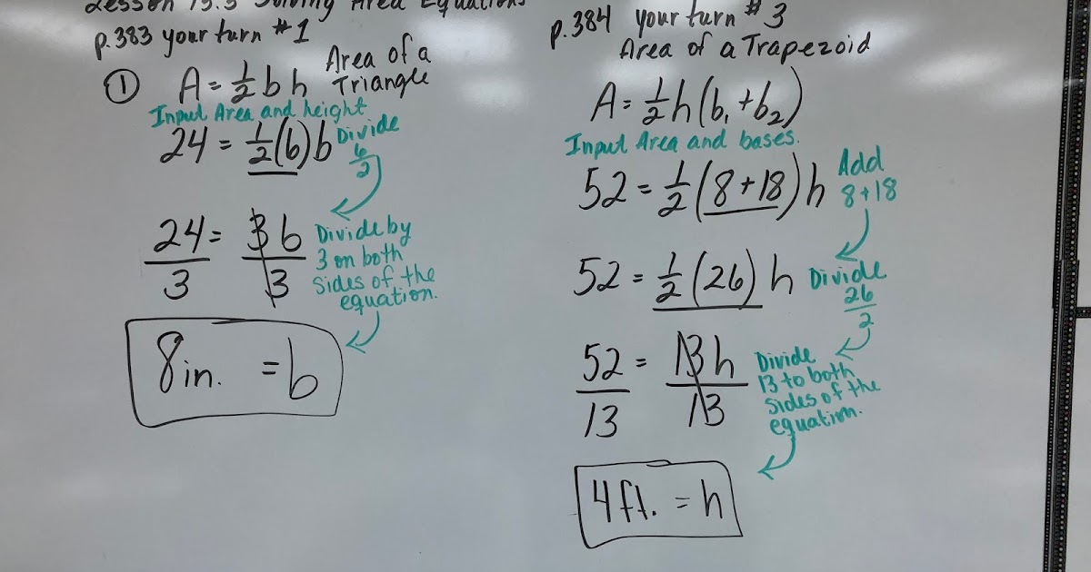 Mrs. Negron 6th Grade Math Class: Lesson 13.3 Solving Area Equations
