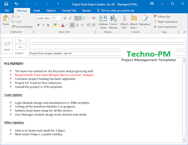 Project Status Update Email Sample : Templates and Examples - Free ...