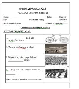 KV AFS PRIMARY SECTION HOME WORKS: CLASS 5 - EVS - MODEL QUESTION PAPER