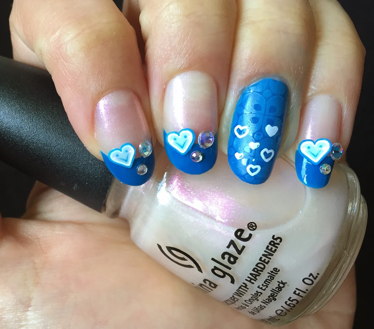 Squarebulb Nail Designs: Blue Smiley Hearts