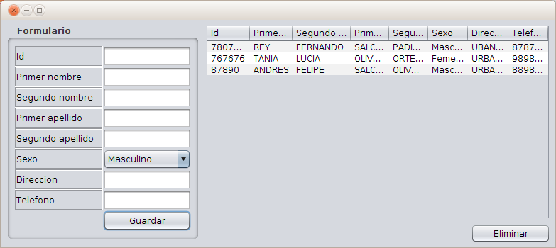 Usando java: Llenar y eliminar filas una tabla en java.