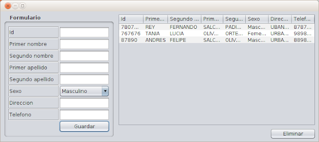 Usando java: Llenar y eliminar filas una tabla en java.