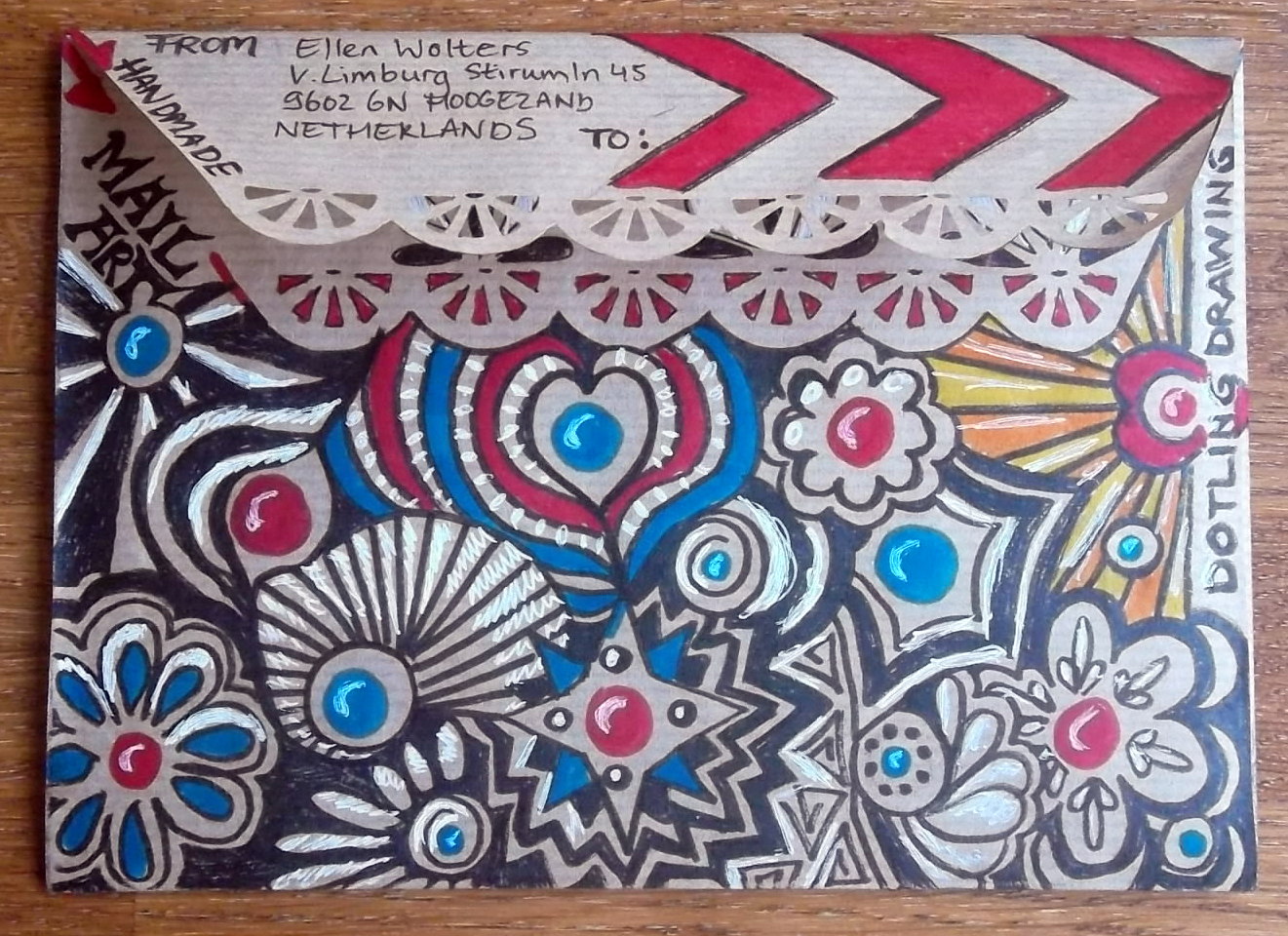 Tekenpraktijk De Innerlijke Wereld: Self made envelope with Mail Art
