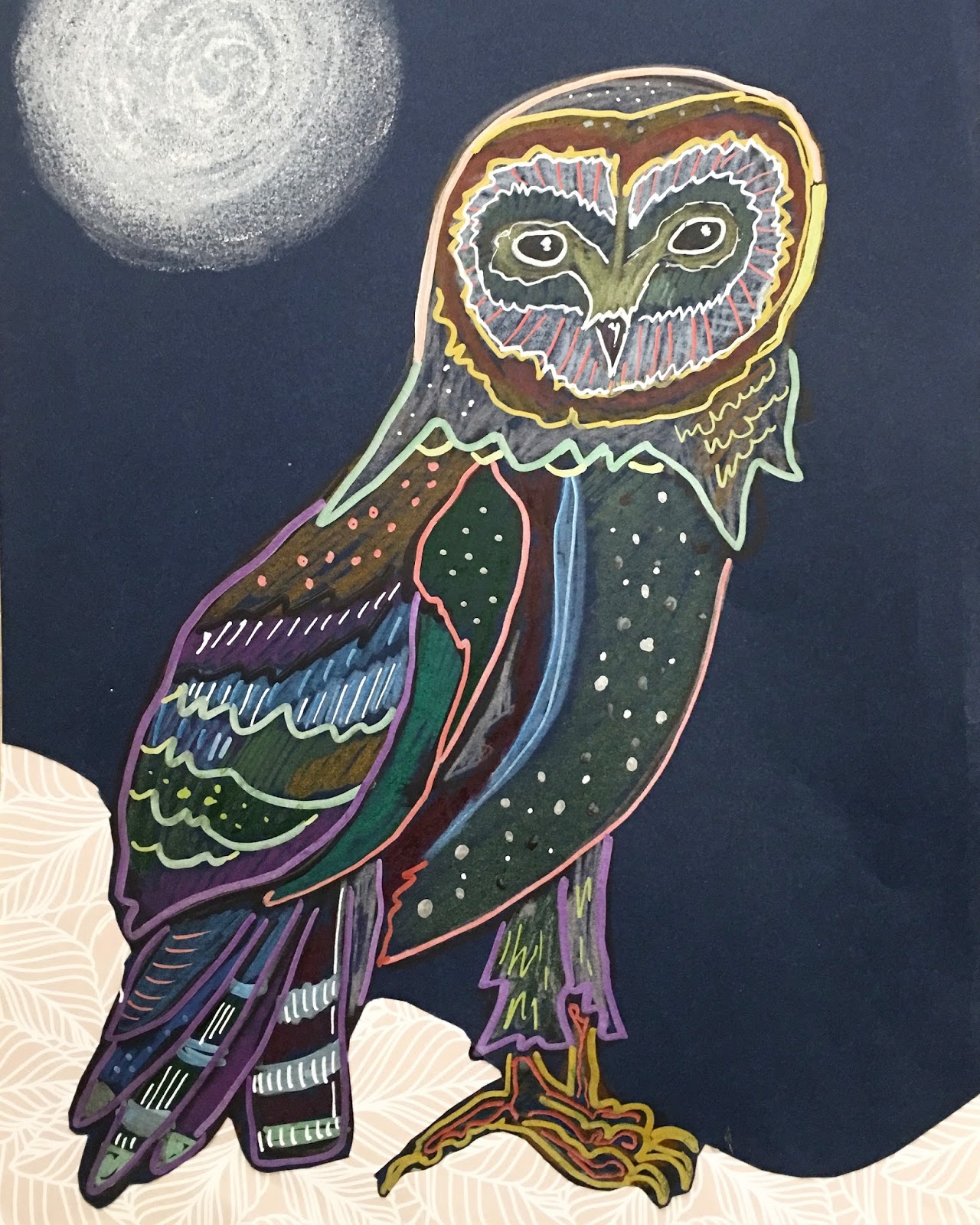 Art Room Britt: Stylized Barn Owls in Mixed Media