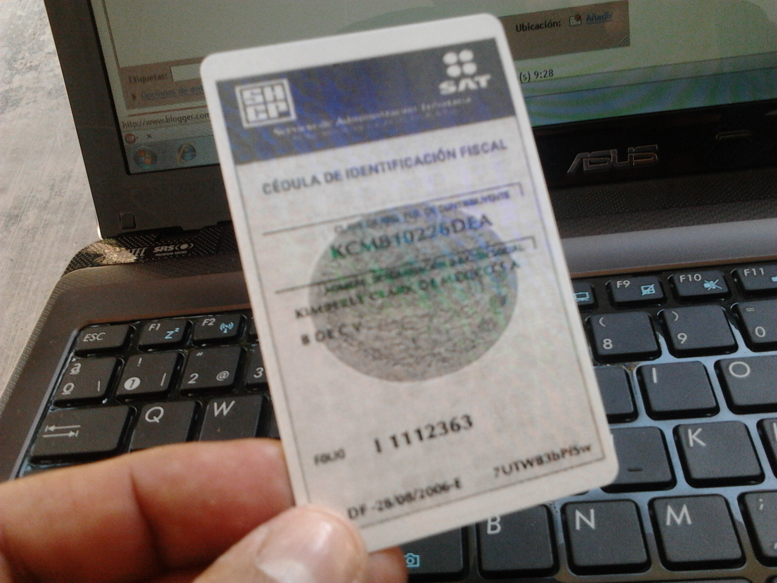 Credenciales en PVC Orizaba: Cédula de RFC en PVC