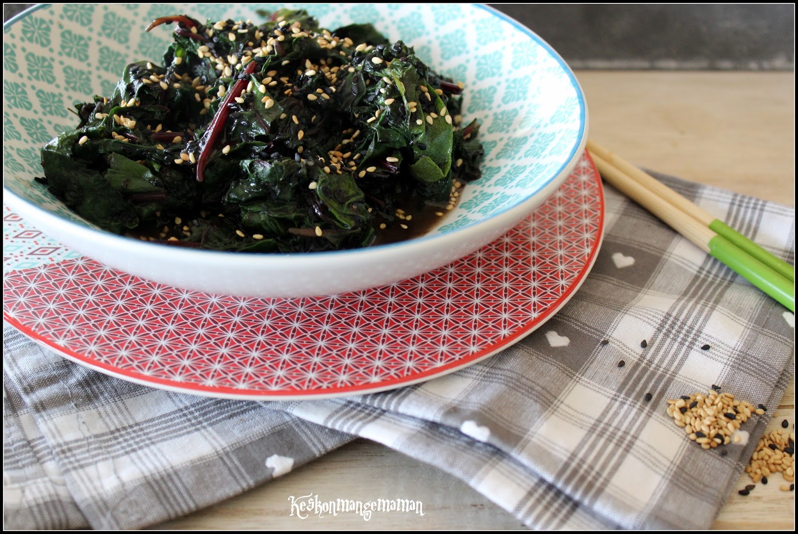 Keskonmangemaman?: Feuilles de betterave sautées au wok aux deux sésames