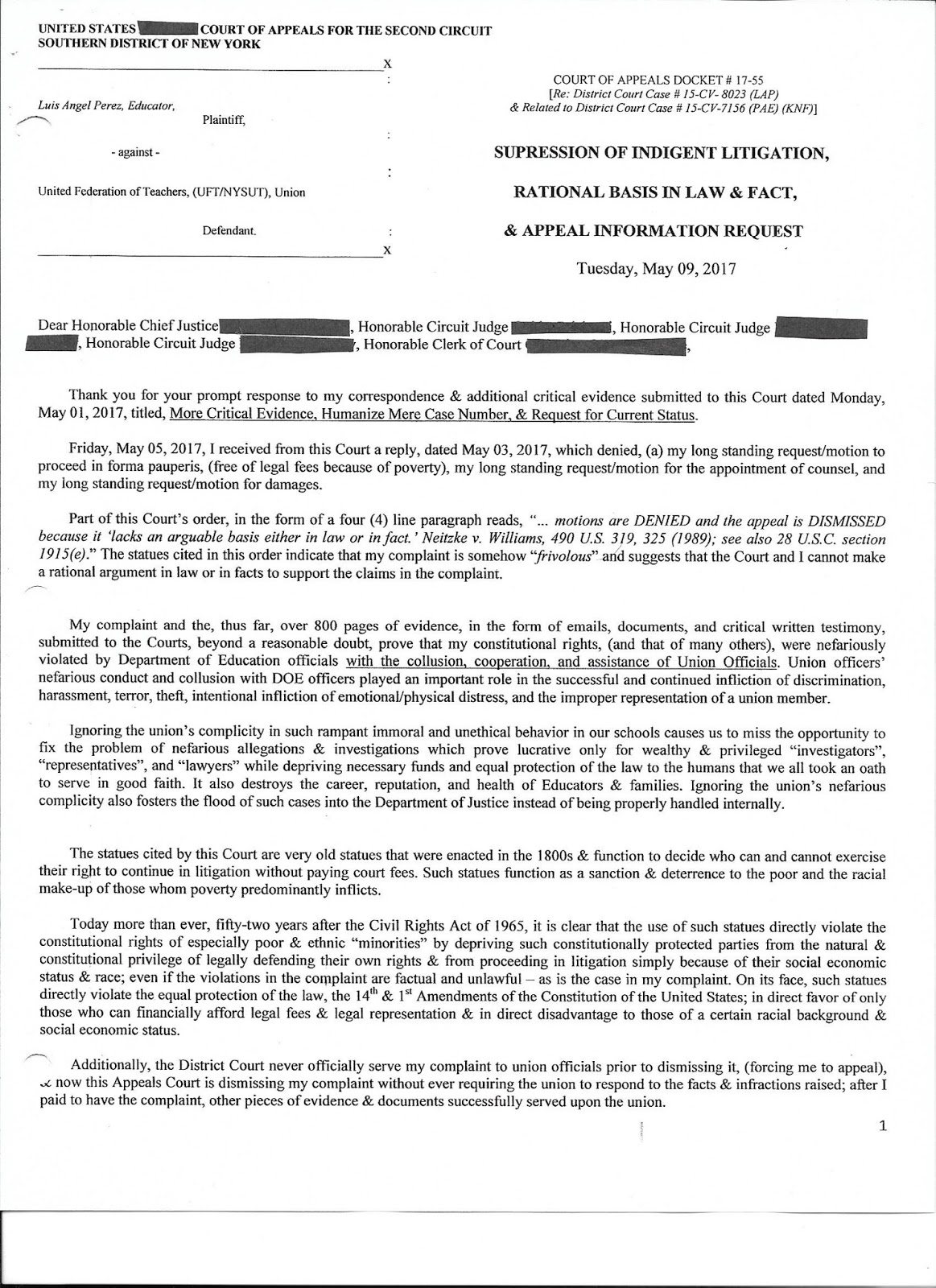 Writing4Light: Court To Repeal Indigent Litigation?