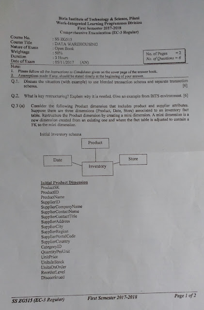 Coding Tech Life: Data Warehousing Comprehensive Examination Question Paper - 2017 Regular BITS ...
