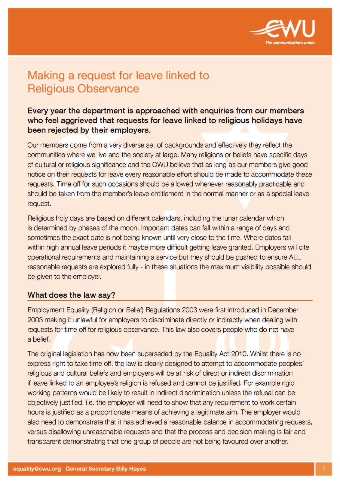 Equality for All: Religious Observance Leave Factsheet