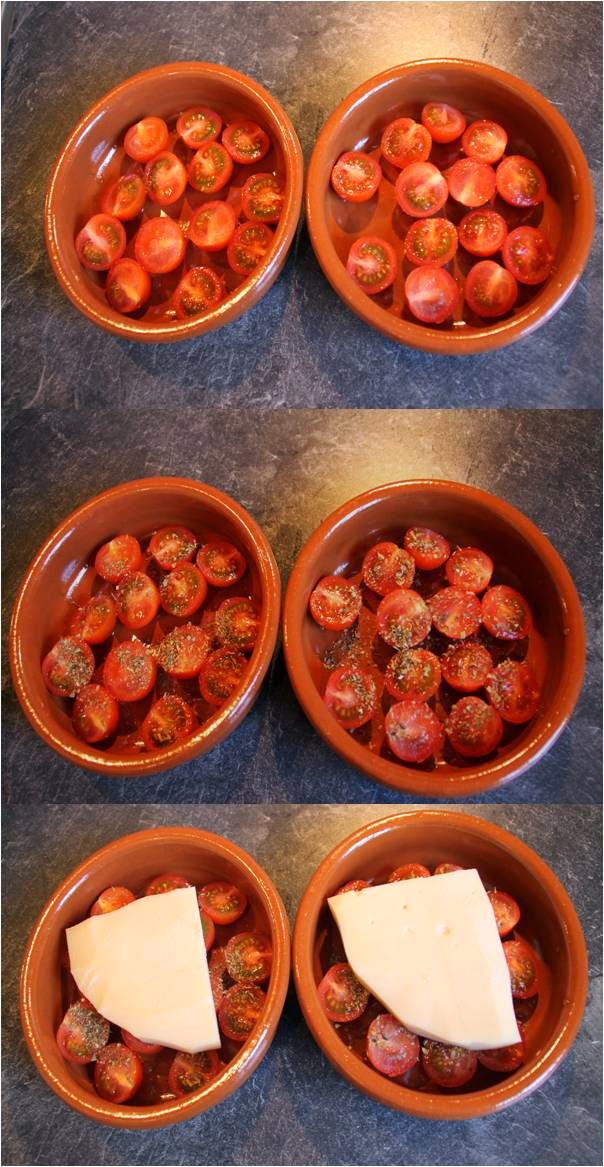 Happy Cooking: Melted Provolone with cherry tomatoes and oregano