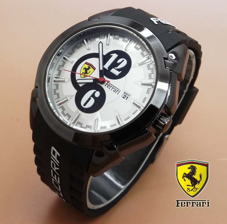 Jam Tangan Ferrari Rubber (White Dial Black) - Bakul JT