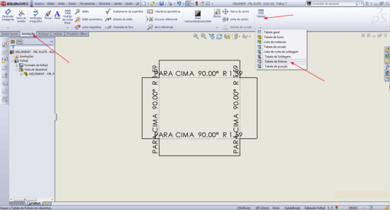 AP - Área do Projetista: Tabela de Dobras - SolidWorks
